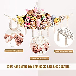 Stuffed Animal Hammock Macrame Boho Plush Toy Net Hammock For Stuffed Animals With Light Pet Net For Stuffed Animals Corner Hanging Stuffed Animal Storage Holder Teddy Bear Net For Kids Room (White)