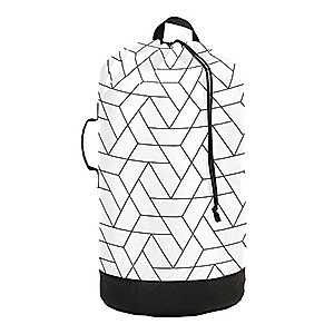 Geometric Pattern Backpack Laundry Bag for College Dorm, Laundry Backpack Waterproof Durable with Shoulder Straps, Nylon Laundry Hamper Bag for Travel Laundromat Apartment