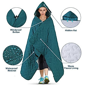Hooded Outdoor Blanket, Extra Large (82 "x 55") Waterproof Camping Blanket, Quilted, Thick Fleece, Warm, Windproof, Sand Proof, Portable and Wear-Resistant, Perfect for Stadium, Picnic, Camping