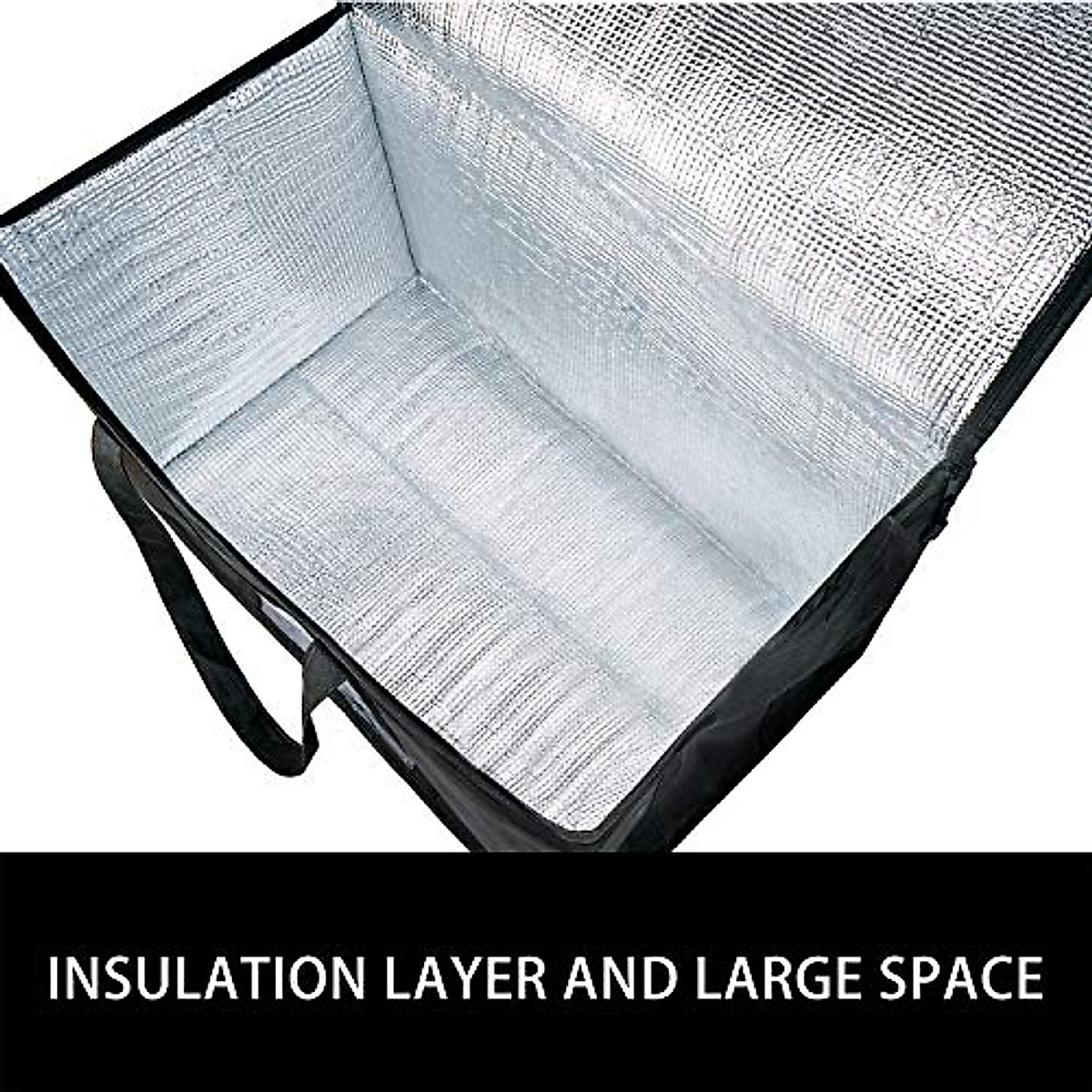 Insulated Food Delivery Bag for Hot and Cold Meal, Grocery Tote Insulation Bag for Catering, Large Pizza Warmer Black 2 Pack