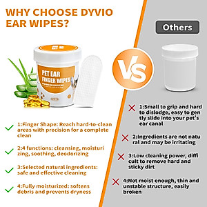 Ear Finger Wipes for Dogs & Cats, 50 Count Dog Ear Cleaner Finger Wipes, for Dirty, Waxy, Smelly Ears - Soothes & Relieves Ear Itching, All Natural Ingredients