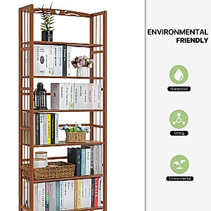 Magshion Tall Book Shelf 6-Tier Bamboo Open Bookshelf Adjustable Multifunctional Shelving Unit Freestanding Shelf, 27.2" Length Storage Rack Display Stand for Home and Office (Brown)