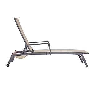 FUZOFUIZ Patio Lounge Chair, Textilene Aluminum Pool Lounge Chair, Patio Chaise Lounge with Armrests and Wheels for Patio Backyard Porch Garden Poolside