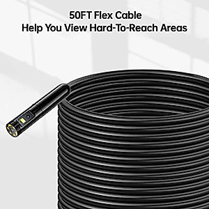 50FT Endoscope Borescope, Teslong Dual Lens Sewer Inspection Camera with 4.5'' Screen, Waterproof Snake Cable, LED Lights, 1080P Fiber Optic Scope Camera for Home Wall Duct Drain Pipe Plumbing