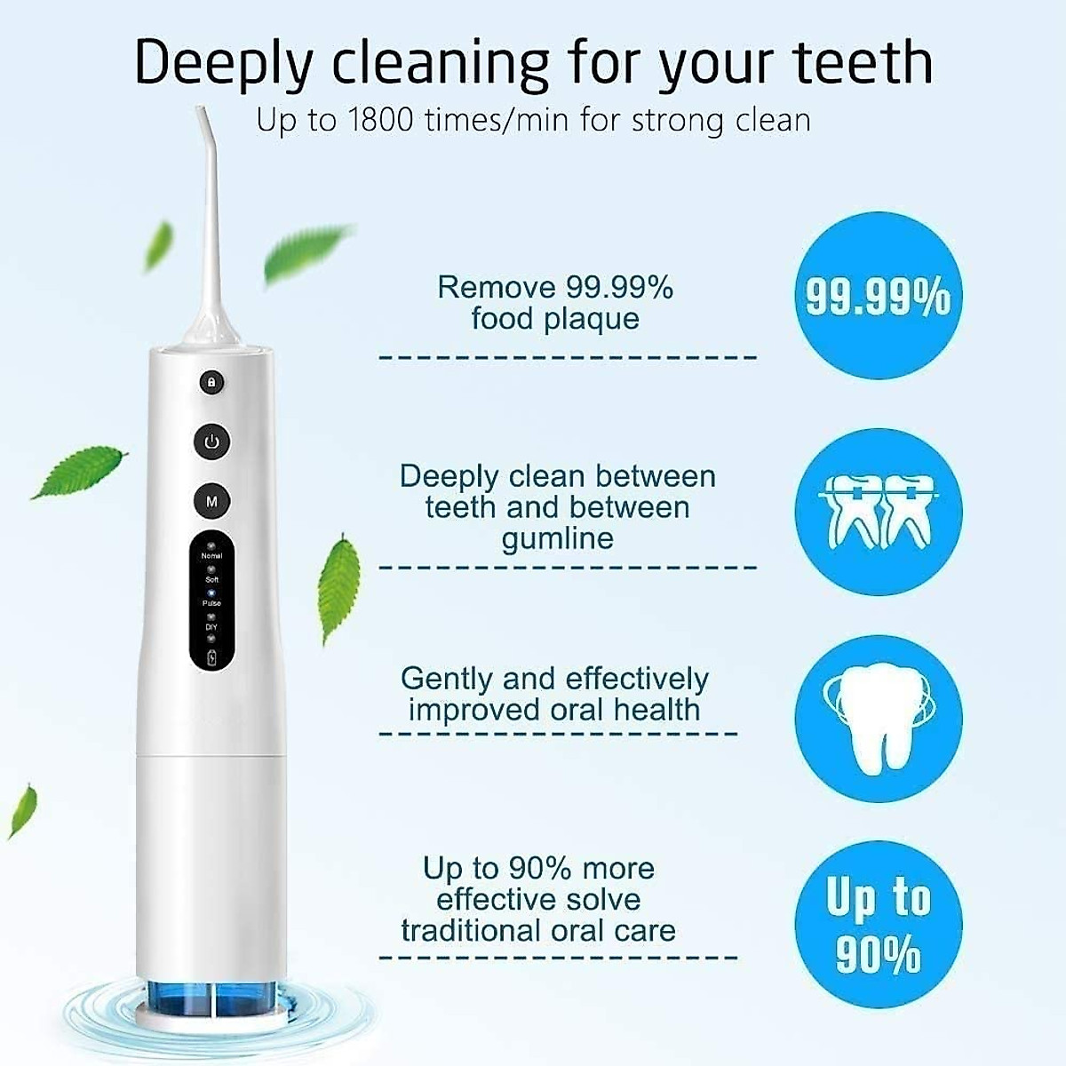GIENEX Water Flosser Cordless Teeth Cleaner Dental Oral Irrigator Power Dental Flossers IPX7 Waterproof Teeth Cleaner with 4 Cleaning Modes Detachable Water Tank for Home Travel (Color : Black)