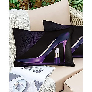 Maliyand Body Pillow Covers,Purple Lipstick and High Heel Black Decorative Pillow Cover Pillow Case Cushion Cover for Bed Sofa Couch Home Decor 20"x30"
