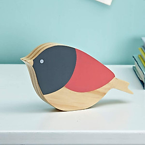 Wooden Bird Statue Sculpture Nursery Room Decor Red Bird Tabletop Figurine Home Decoration Handmade Premium Kids Gifts