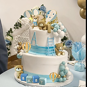 Bear Cake Toppers Bear Balls Cake Decorations with BABY Letters for Boy Girl Baby Shower Birthday Party Decorations (Blue)