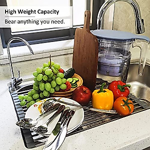 TOSUKAI Rollup Dish Drying Rack Over The Sink Stretchable Dish Drying Rack Telescopic Dish Rack Foldable for Kitchen (11-20 inch, Grey)