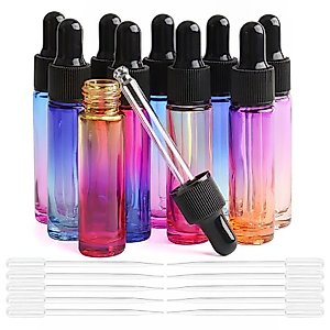 Newzoll 10Pcs Dropper Bottles Set, 10ml (1/3 oz) Gradient Glass Dropper Bottle with 5ml Tapered Plastic Droppers, Essential Oils Perfume Reusable Bottles Vial