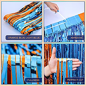 LOLStar Blue Dog Foil Fringe Curtains, Blue Dog Birthday Party Supplies, 2 Packs of 3.3x6.6 ft Orange Blue and Light Blue Tinsel Photo Booth Prop, Streamer Backdrop for Blue Dog Theme Party Decoration