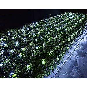 iBaycon White Christmas Net Lights, 200 LED 7ft × 5ft Connectable 8 Modes Low Voltage Bush Lights Mesh Netting Lights for Christmas Trees, Wedding, Garden, Outdoor Decorations (Green Wire, White)