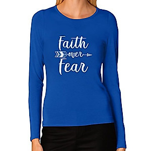 Faith Over Fear Shirts for Women Gifts for Christians Women Long Sleeve Tshirt Medium Blue