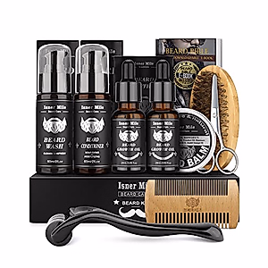 Beard Growth Kit, Beard Kit with Beard Roller, 2 Pack Beard Growth Oil,Beard Brush,Wash Conditioner for After Shave Lotions,Balm,Combs,Razor & Brush Stands Scissor, Christmas Fathers Gifts for Men