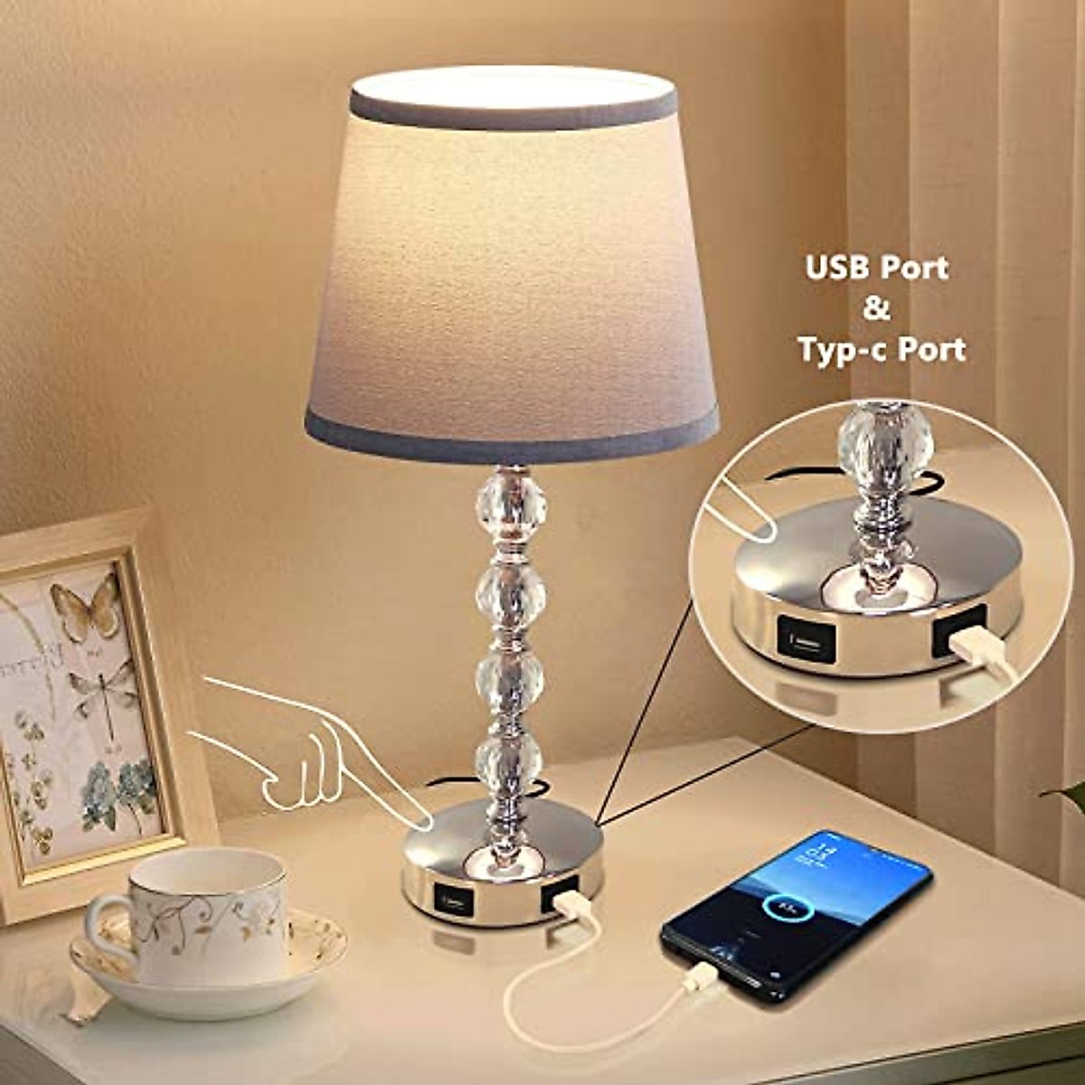 Unfusne Lamps for bedrooms Set of 3, Touch Control Table Lamp 3 Way Dimmable Nightstand Lamp with White Fabric Shade, Small Lamp