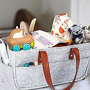 Gfhrisyty Baby Diaper Caddy Organizer for Hanging Portable Nursery Storage Bin Diaper Holder Storage Basket for Car and Baby Shower, Gray