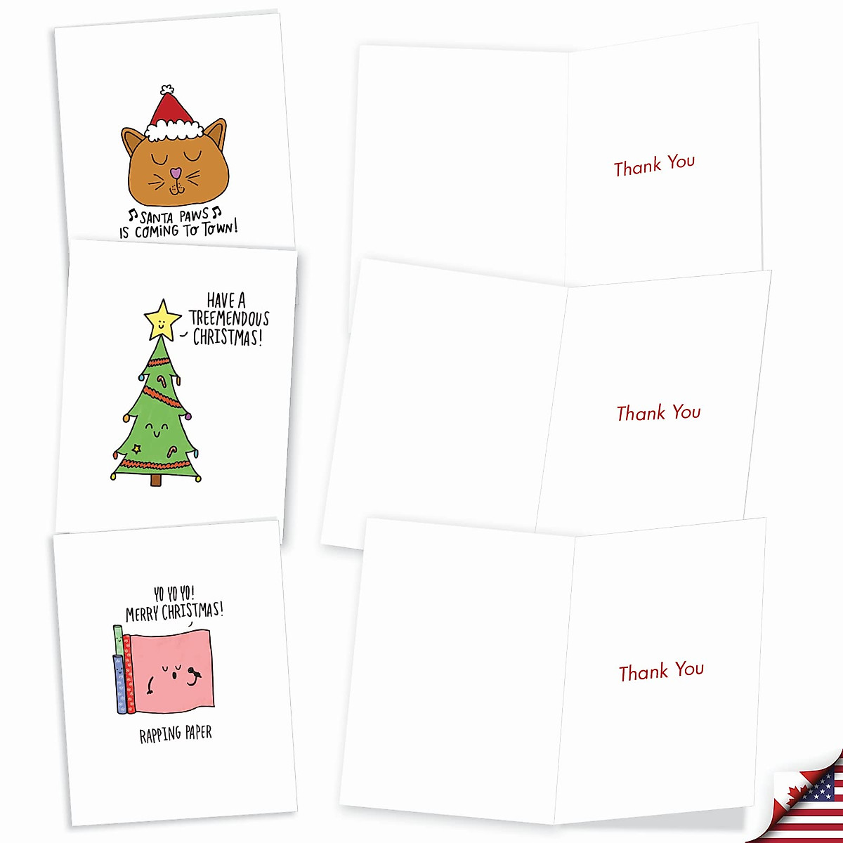 The Best Card Company - 20 Christmas Thank You Cards Boxed (10 Designs, 2 Each) - Assorted Gratitude Cards (4 x 5.12 Inch) - Fun Christmas Puns AM5079XTG-B2x10