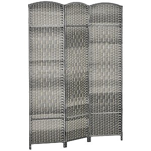 HOMCOM 3 Panel Room Divider, 6' Tall Folding Privacy Screen, Hand-Woven Freestanding Wall Partition for Home Office, Bedroom, Mixed Gray