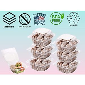 Smygoods Dessert Containers, (Pack of 50-6x6x3) Disposable Plastic Clamshell Food Containers, Clear Hinged Food Container