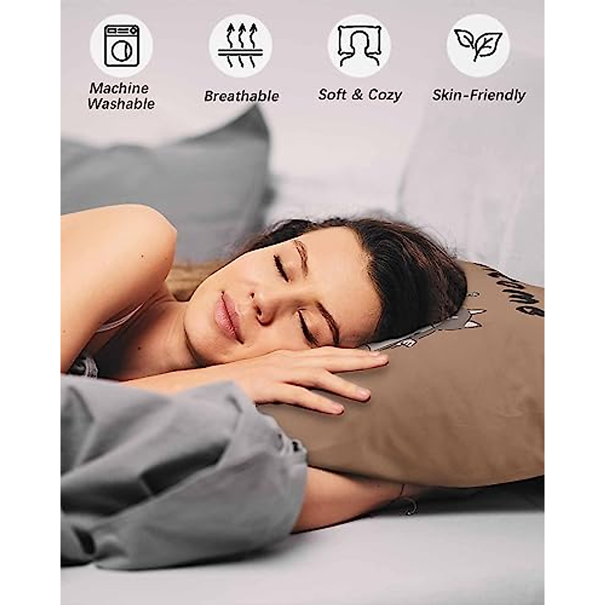 Edwiinsa Cute Cat Pillow Covers King Standard Set of 2 20x36 Bed Pillow, Welcome Farmhouse Animals Brown Plush Soft Comfort for Hair/Skin Cooling Pillowcases with Envelop Closure