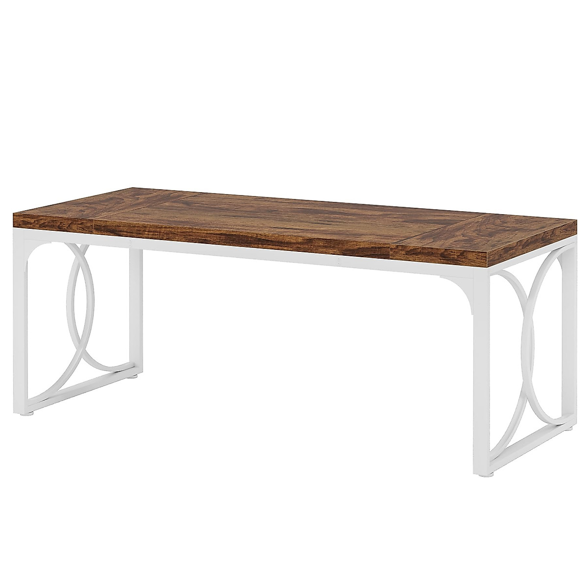 Tribesins Rectangular Dining Table, 63-inch Wood Kitchen Table with Strong Metal Frame, Industrial Large Long Dining Room Table for 4-People Family (Walnut and White)