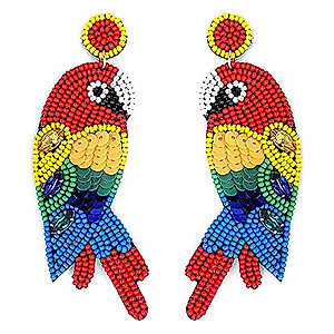 Emulily Beaded Colorful Parrot Post Earrings Handmade Parrot Earrings