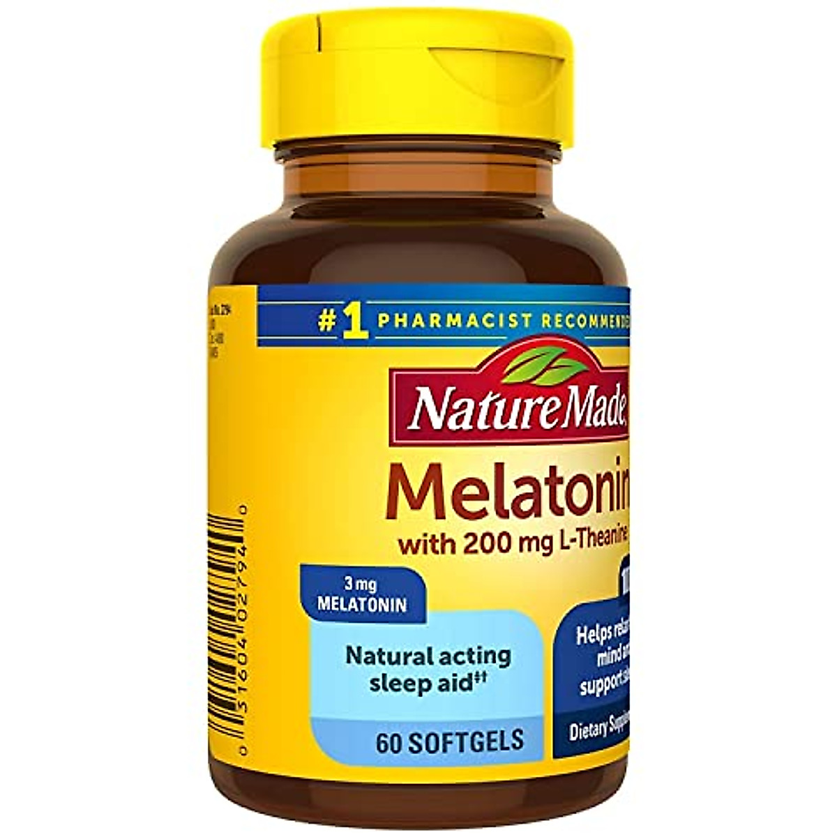 Nature Made Melatonin + L-Theanine 200mg, Softgels 60 Caplets (Pack of 2)