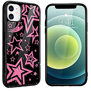 Wihytec Pink Star Phone Case for iPhone 13 Stars Case Cover TPU Bumper Hard Back Shockproof Phone Case Girly Protective Phone Cover with Design