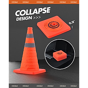 HiGiant [4 Pack] Collapsible Traffic Safety Cones 18'' inch, Orange Pop-up Cones with Reflective Collar, Caution Cones for Road Driving Practice and Parking Lot
