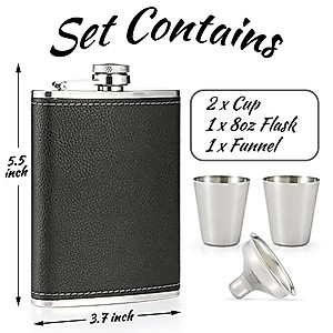 Hip Flask Gift Set for Men, 8 Oz Leak Proof Flasks for Liquor with 2 Cups & Funnel in Gift Box, Food Grade Stainless Steel Black Leather Pocket Flask for Whiskey, Wedding Party Groomsman Gift