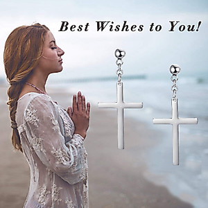 Sllaiss 925 Sterling Silver Cross Dangle Earrings For Men Women Unisex Silver Cross Dangling Earrings Christian Cool Drop Earrings Christian Jewelry