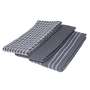 Classic Kitchen Towels, 100% Natural Cotton, The Best Tea Towels, Dish Cloth, Absorbent and Lint-Free, Machine Washable, 18 x 25 Inch, 3 Pack, White with Grey Stripe