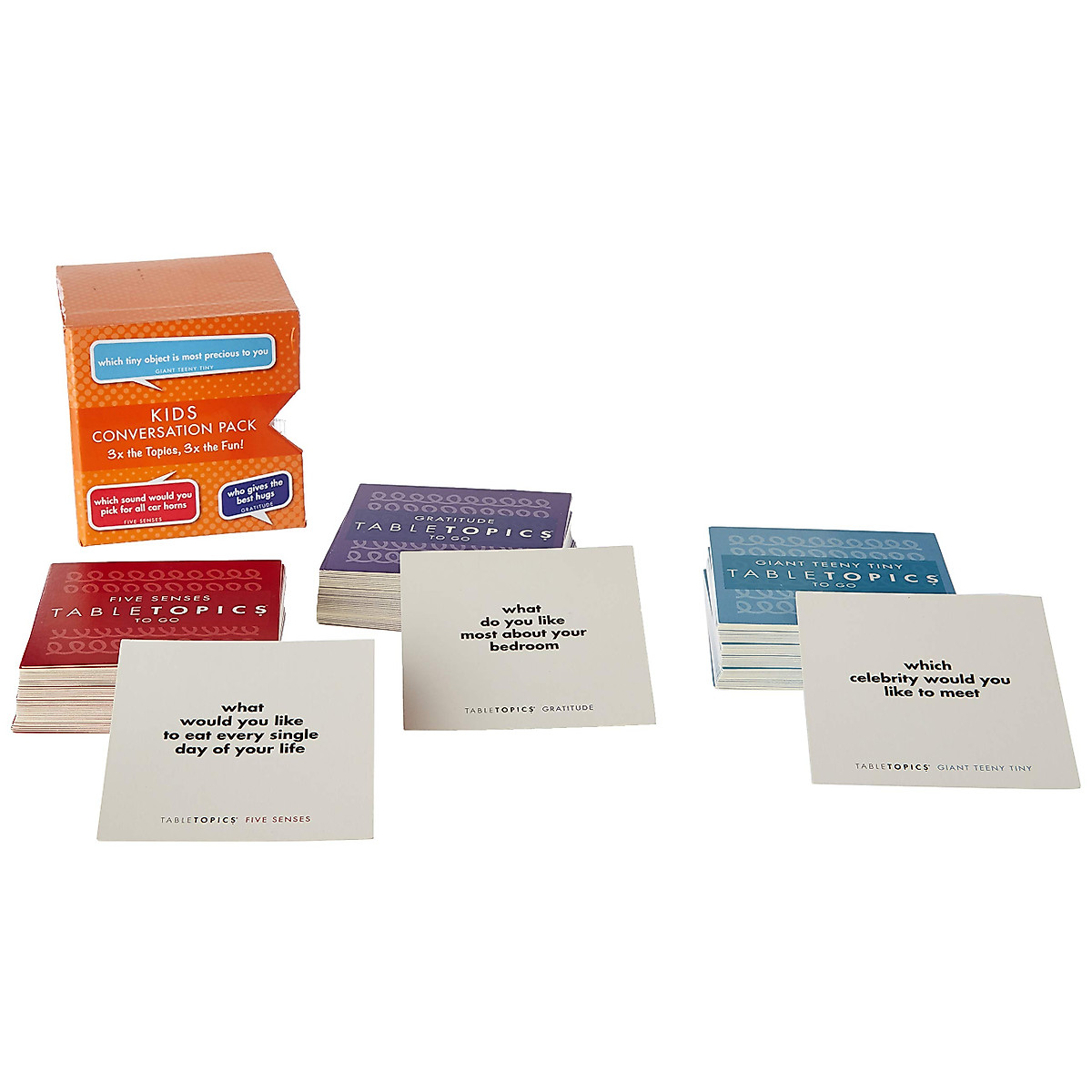 TableTopics Kids Conversation Pack - 120 Conversation Cards for Family Play Together, Engage and Connect with Kids, Boxed Set of 3 Topics