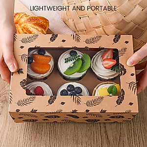 HANSGO 6 Sets Kraft Paper Cupcake Boxes, 9.5 x 6.3 x 3 Inches Cupcake Carrier with Window Holding 6 Count Cupcake Holder Containers Pastry Boxes for Bakery Muffins Cookies Treats Desserts
