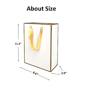 TKSBAG Gift Bags with Handles, 12 Pack 11.3 x 8.6 x 3.9 Gift Bags Medium size, White Gold Thank You Bags for Wedding, Birthday, Bridal shower, bridesmaid, Groomsmen