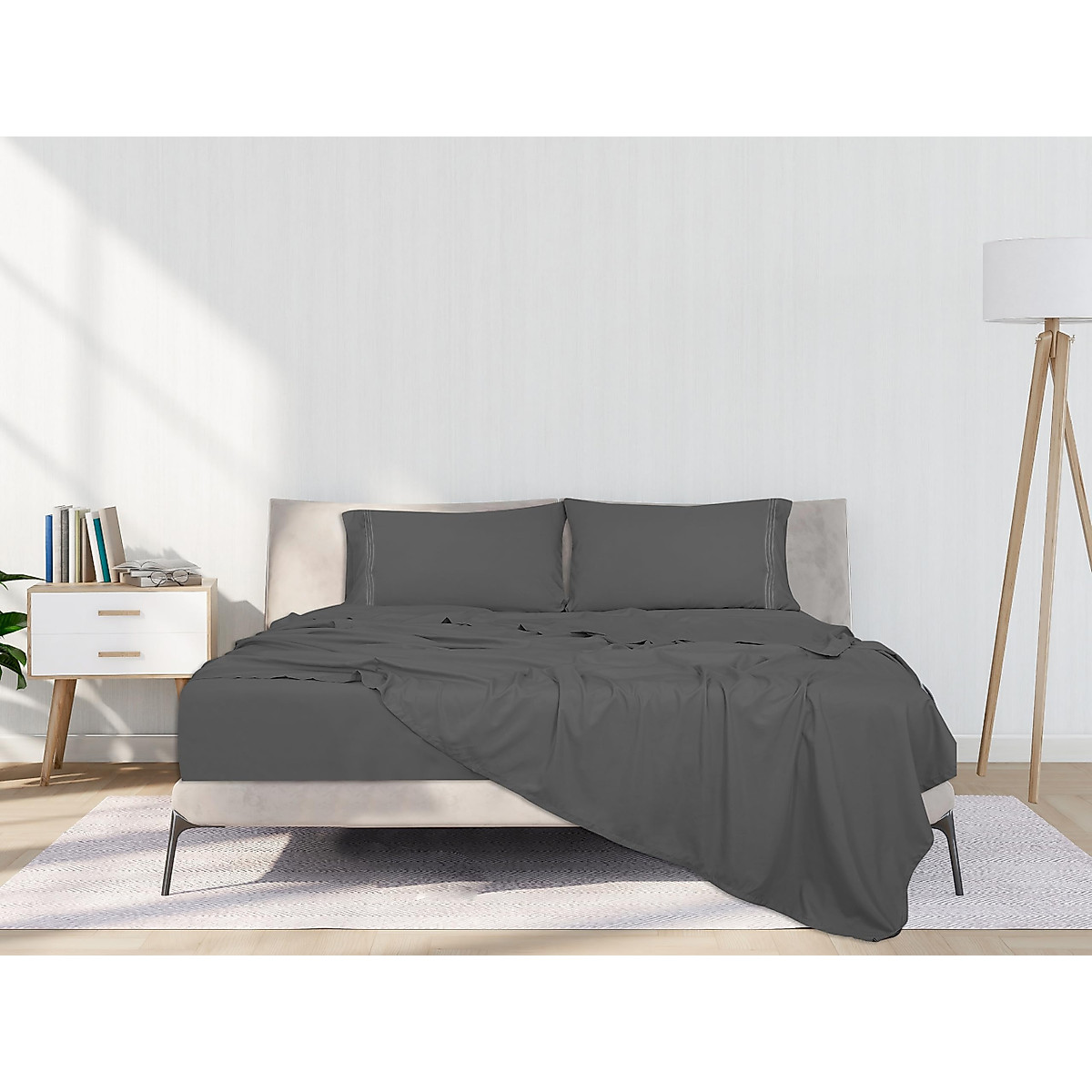 ROYALE LINENS 3 Piece Twin Sheets Set - Soft Brushed 1800 Microfiber Bedding - 1 Fitted and 1 Flat Sheet, 1 Pillow case - Wrinkle Free & Fade Resistant - Hotel Luxury Bed Sheets Set (Grey, Twin)