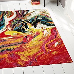 Home Dynamix Splash Avant Area Rug 3'3"x4'3, Abstract White/Pink/Yellow/Blue