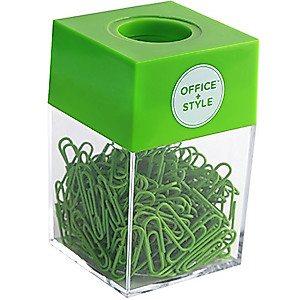 Office Style Paper Clip Dispenser with Magnetic lid, 200 Paper Clips, Green (OS-200PCGREEN)