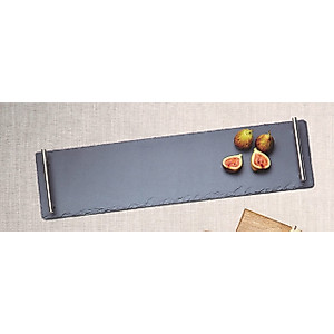 Artesa Tableware, Slate Serving Platter with Brushed Metal Handles, 60 x 15cm, with Gift Box