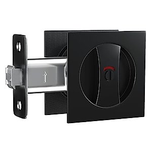 Haidms Black Pocket Door Hardware with Color Coded Indicators, Pocket Door Lock Matte Black, Square Locks for Pocket Doors(1 Pack, Matte Black)