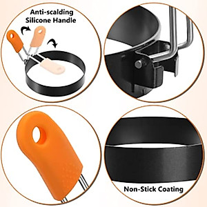 AIDULYY 6 Pcs Stainless Steel Egg Rings + 9 holes Multipurpose Stainless Steel Steamed Egg Rack Combo Set, Egg Mold For Breakfast, Mini Pancakes, and Fried Eggs (4 Inch, 6 Inch, 8 Inch)