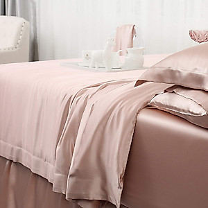 Orose 22 Momme Silk Duvet Covers 100% Mulberry Silk Comforter Bed Cover Silk Sheets… (Sweet Pink, Queen)