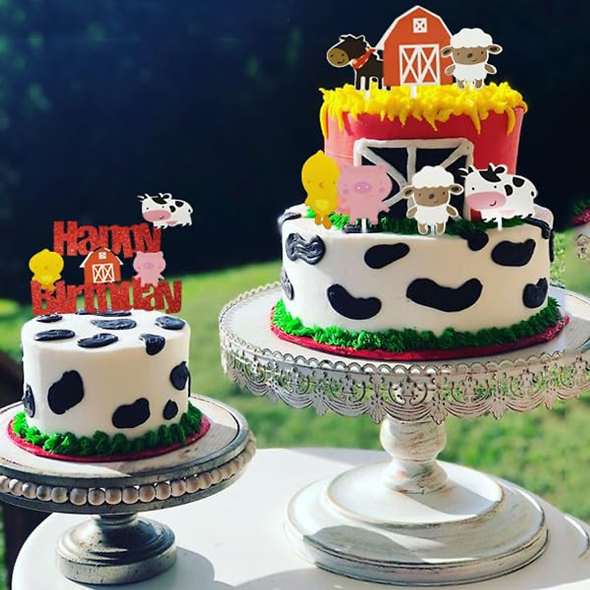 Wolpark Glitter Farm Animal Cake Toppers Farm Animal Cupcake Toppers 25 PCS Farm Birthday Party Supplies Decorations for Baby Shower Kids Birthday Cartoon Cupcake Topper Picks