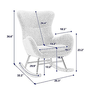 LETESA Nursery Rocking Chair Upholstered with High Backrest and Armrest Accent Chair Cozy Fabric Padded Seat Armchair Single Sofa Accent Glider Rocker for Living Room Bedroom Offices (White)