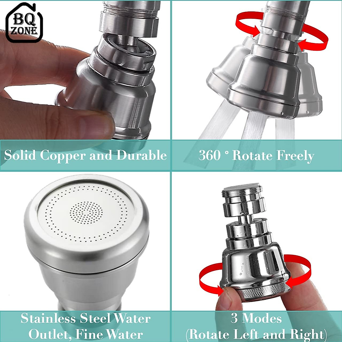 Kitchen Faucet Head Replacement,Faucet Sprayer Attachment for Kitchen Sink,Kitchen Tap Head Rotatable,Anti-Splash Kitchen Faucet Nozzle Head,Water Saving Faucet Aerator for Sink (Brushed Nickel)