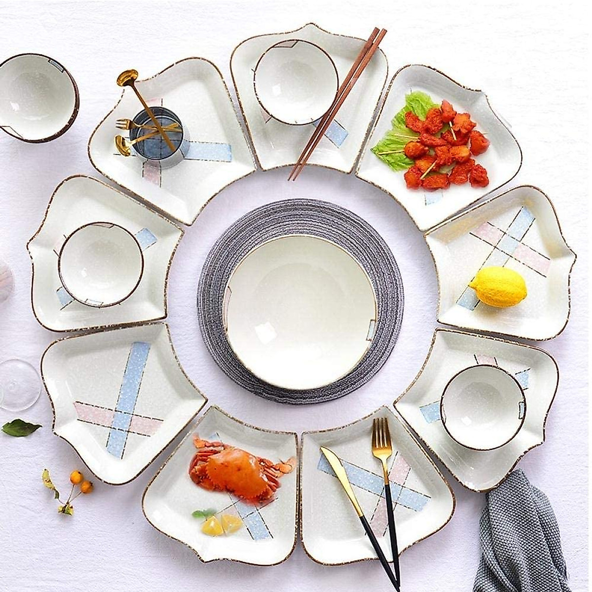 GagalU 16-Piece Stoneware Dinnerware Set, Dinner Sets Assorted Combination Ceramic Tableware Set Household Dishes Bowl Plate Set, Service for 6