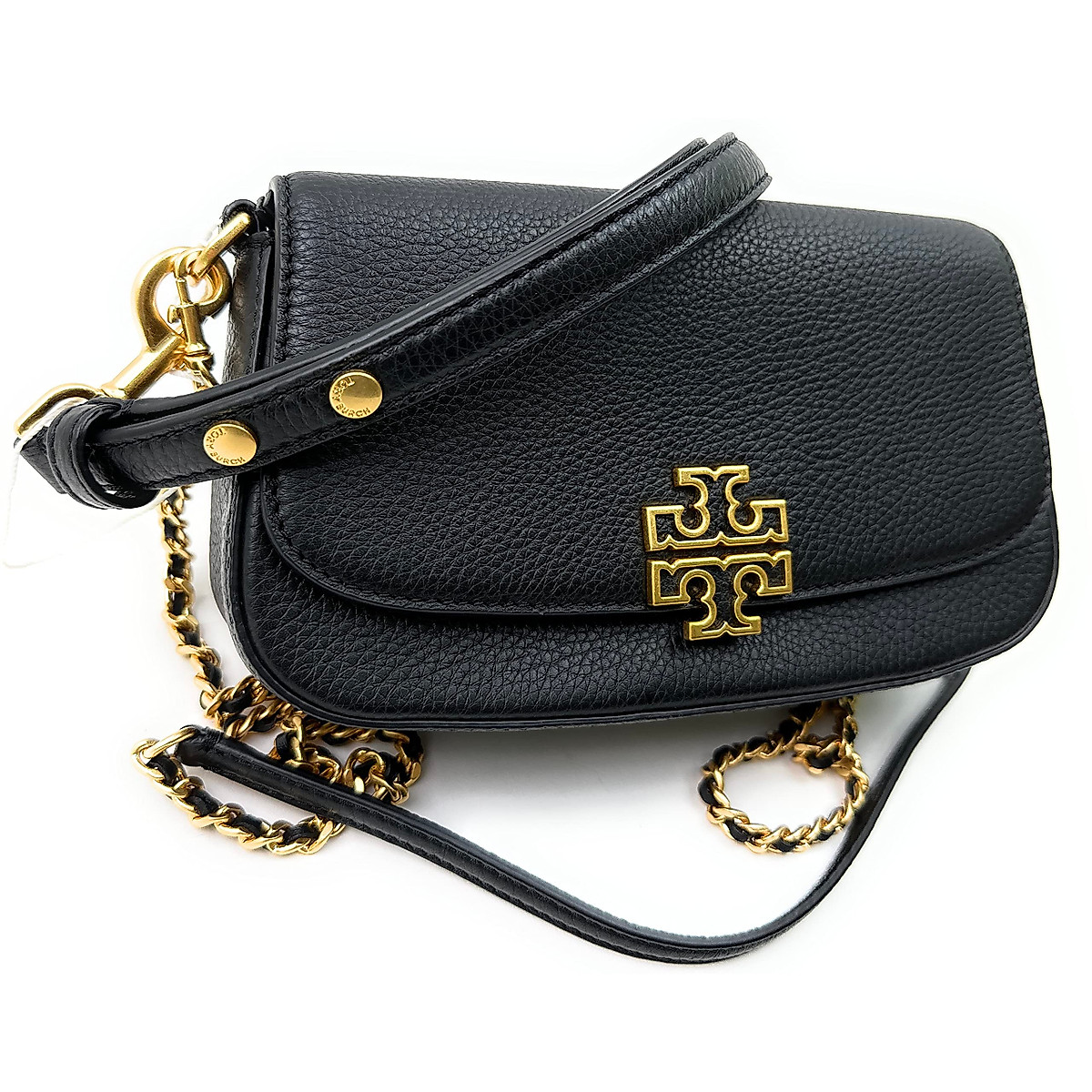 Tory Burch Britten Convertible Crossbody Bag With Gold Hardware (Black)