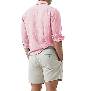 JMIERR Mens Cotton Linen Casual Stylish Button-Down Shirt Long Sleeve Business Fitted Dress Shirts Summer Beach Shirts for Men Old Money Regular Fit with Pocket, US 46(XL), Pink