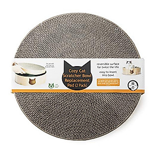 Cozy Cat Scratcher Bowl Replacement Pad (2 Pack), 100% Recycled Paper, Chemical-Free Materials (Regular, Oak)