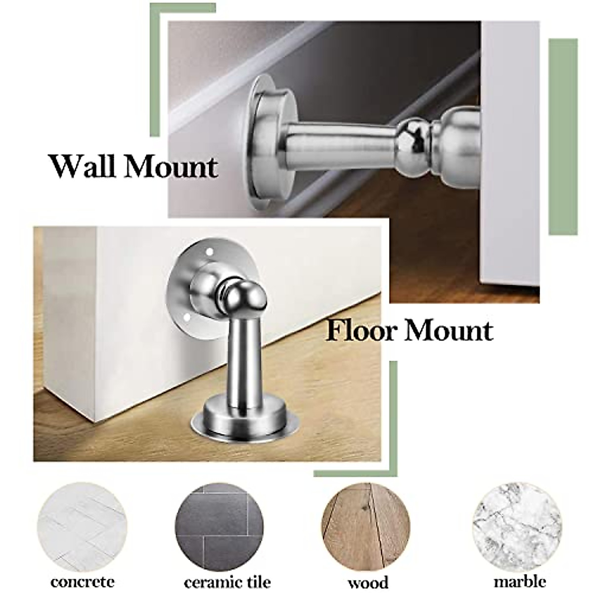 Magnet Door Stop, Stainless Steel Door Stopper in Brushed Nickel for Wall or Floor Mount with Screws or Double-Sided Adhesive Tape No Drilling Hold Your Door Open COCIVIVRE (4 Pack Silver)